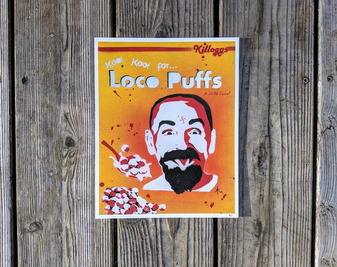 Loco Puffs Charles Manson Cereal Box Themed Spray Paint Art Perfect for ...
