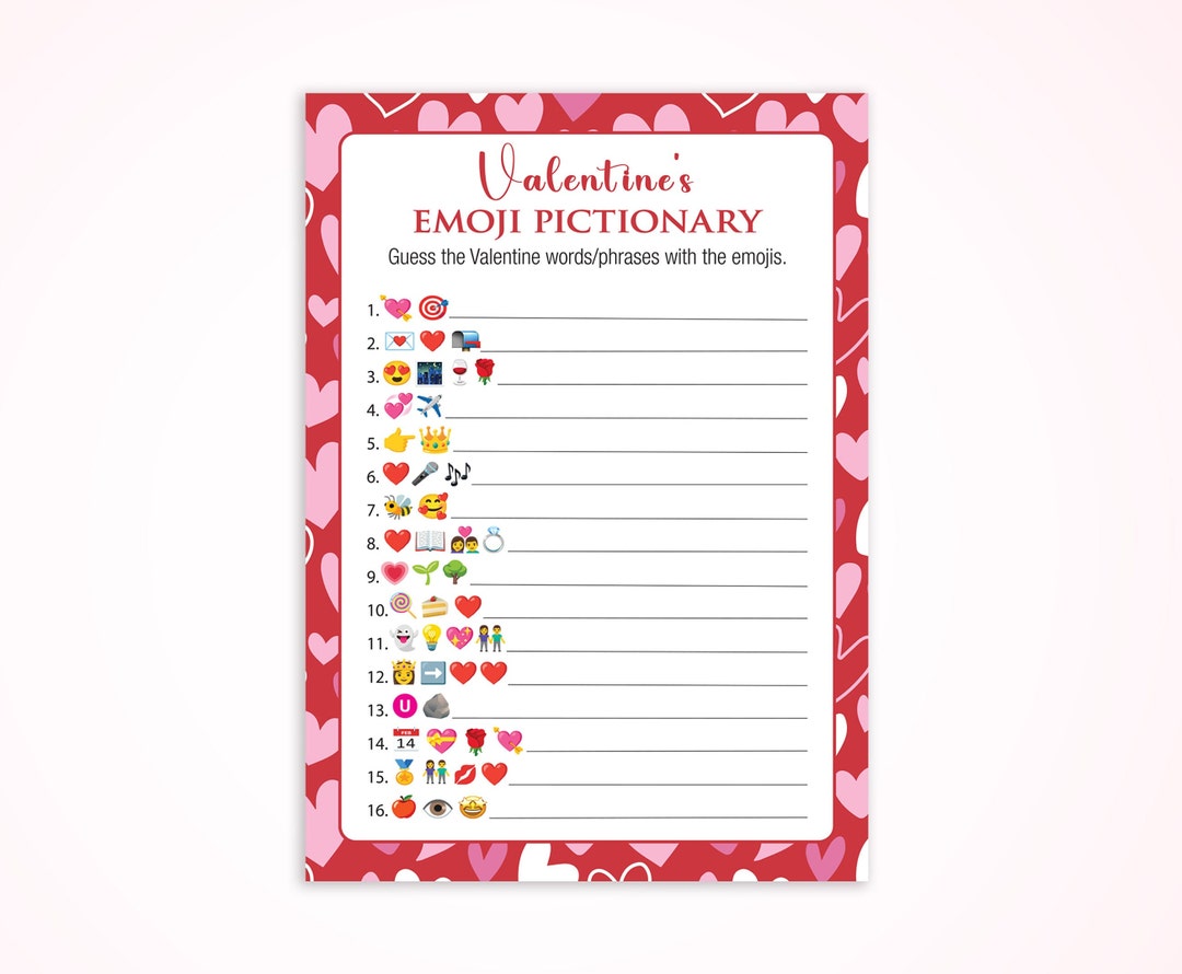 Valentine's Day Emoji Pictionary Game Cards Digital Download NOT ...