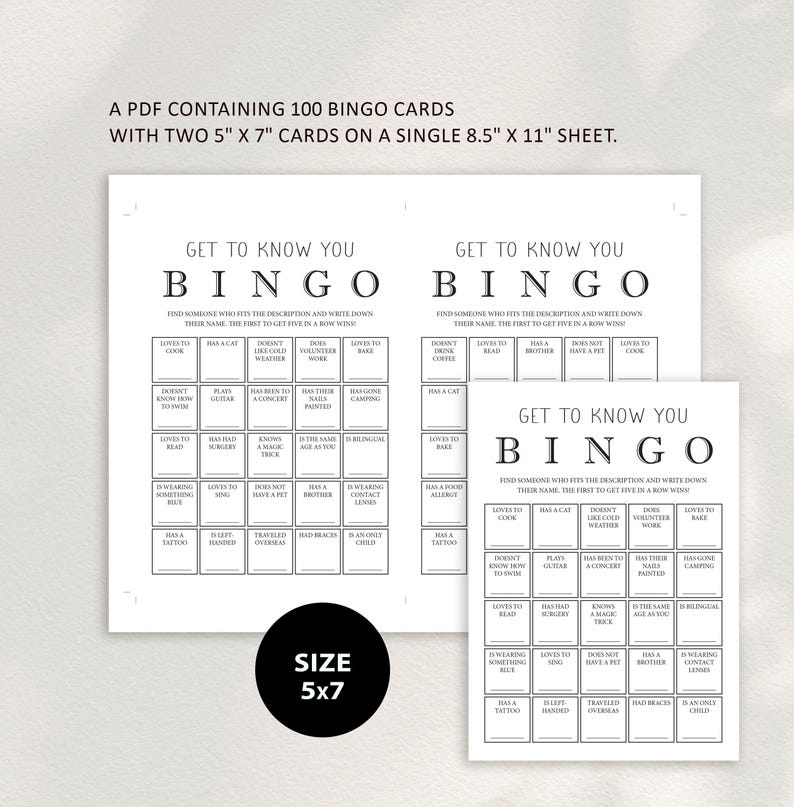 Get to Know You Bingo Cards: Icebreaker Game (digital Download) - Etsy