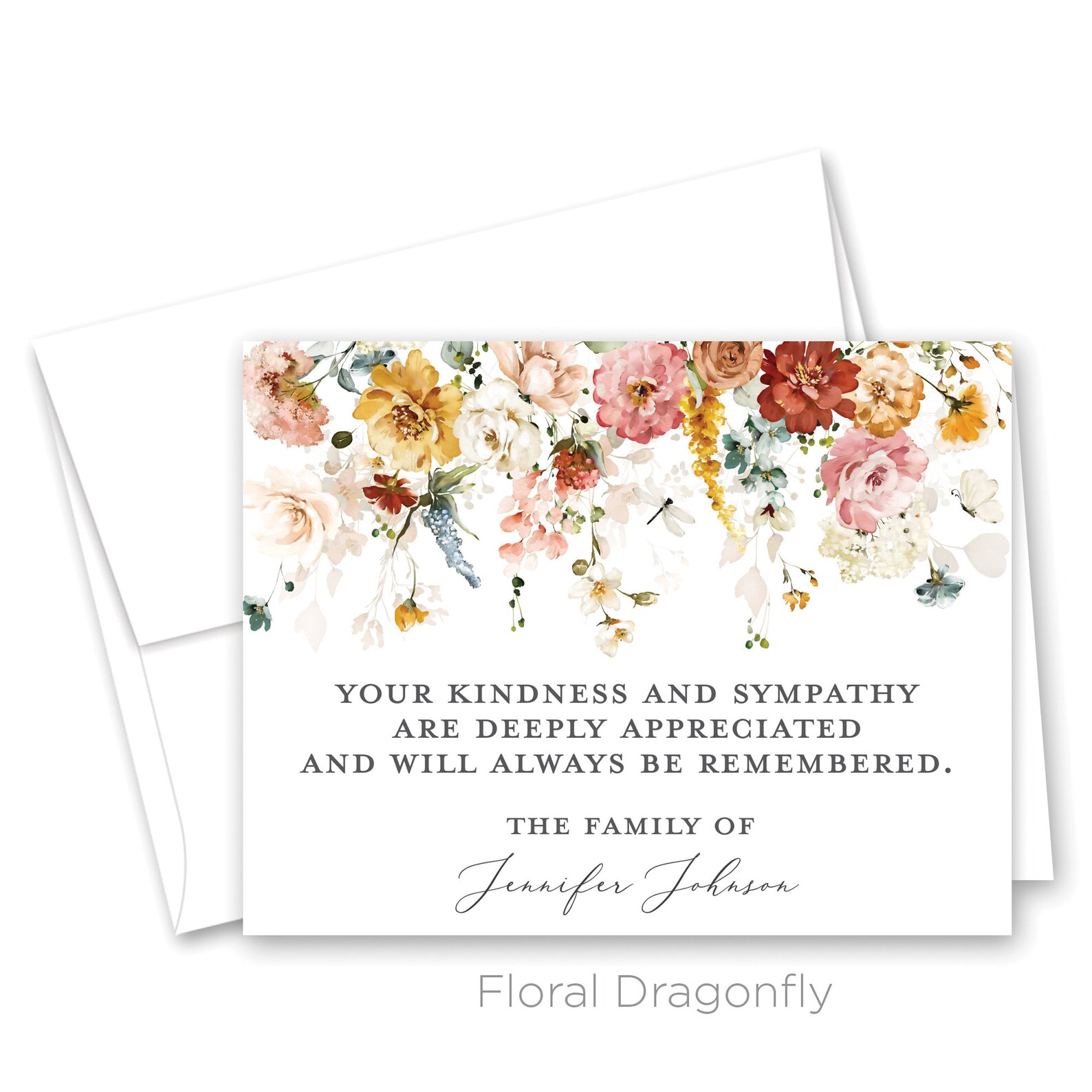 Floral Personalized Sympathy Acknowledgement Cards, Funeral Thank You ...