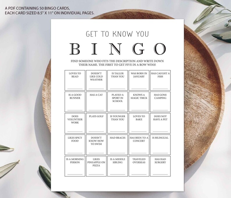 Get to Know You Bingo Cards: Icebreaker Game (digital Download) - Etsy