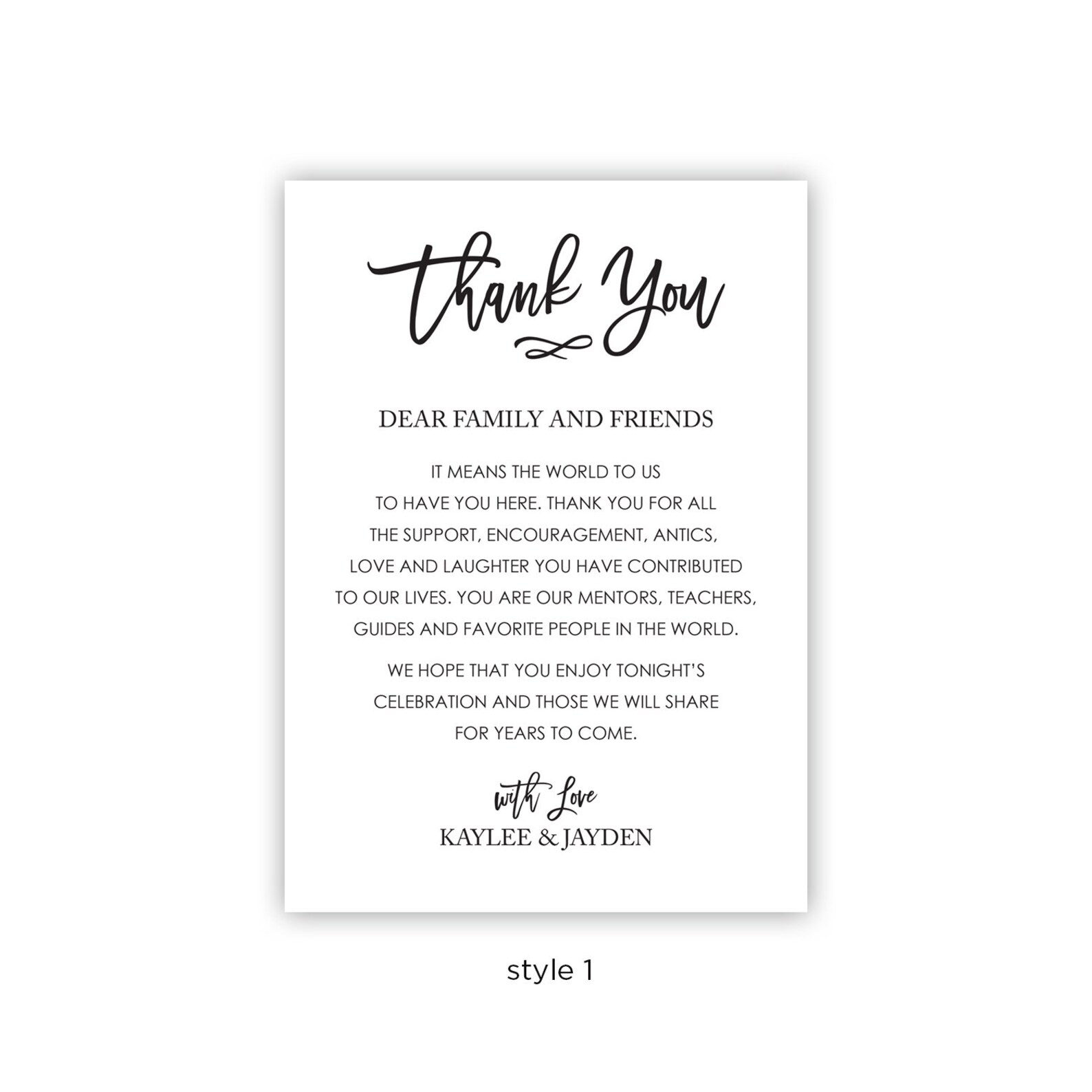 Printed Wedding Reception Thank You Letter Personalized - Etsy