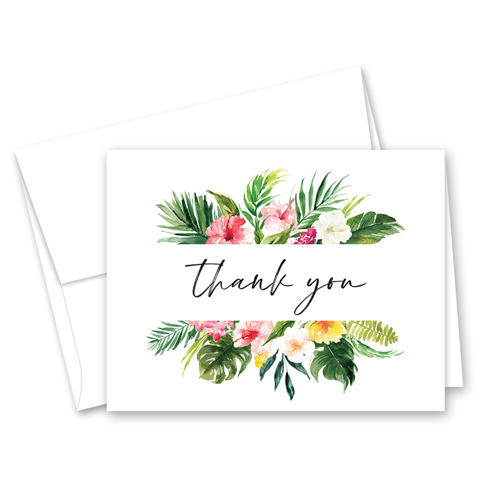 Tropical Floral Thank You Cards Set of 12 With Envelopes - Etsy
