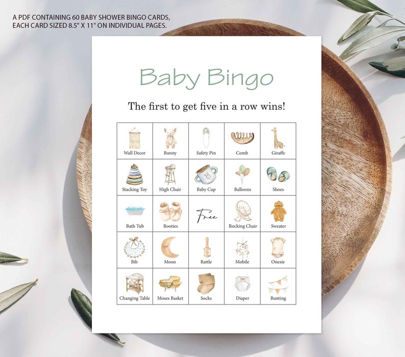 60 Prefilled Gender Neutral Baby Shower Picture Bingo Cards (NOT ...