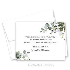 Greenery Personalized Sympathy Acknowledgement Cards, Funeral Thank You ...