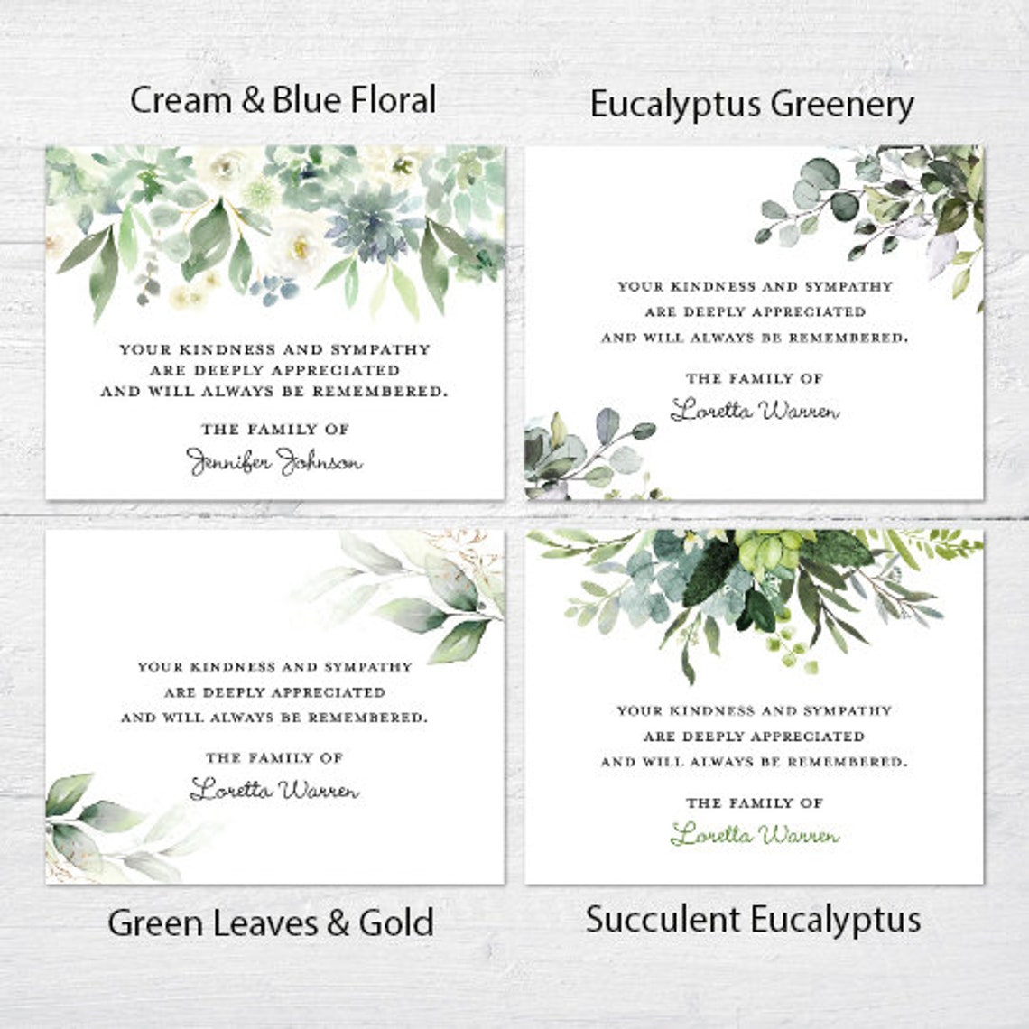Greenery Personalized Sympathy Acknowledgement Cards Funeral - Etsy