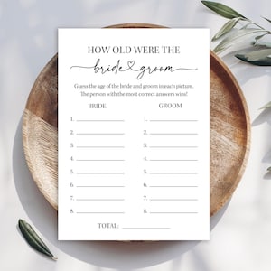 Digital Minimal How Old Were the Bride and Groom Bridal Shower Game ...