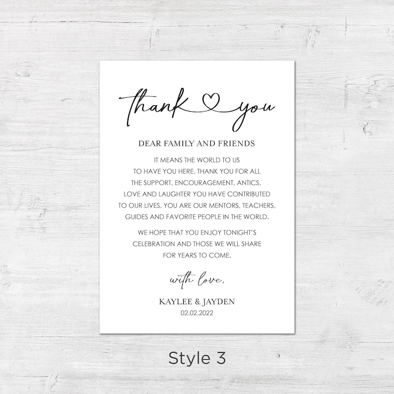 Printed Wedding Thank You Cards, Elegant Place Setting, Set of 10 - Etsy