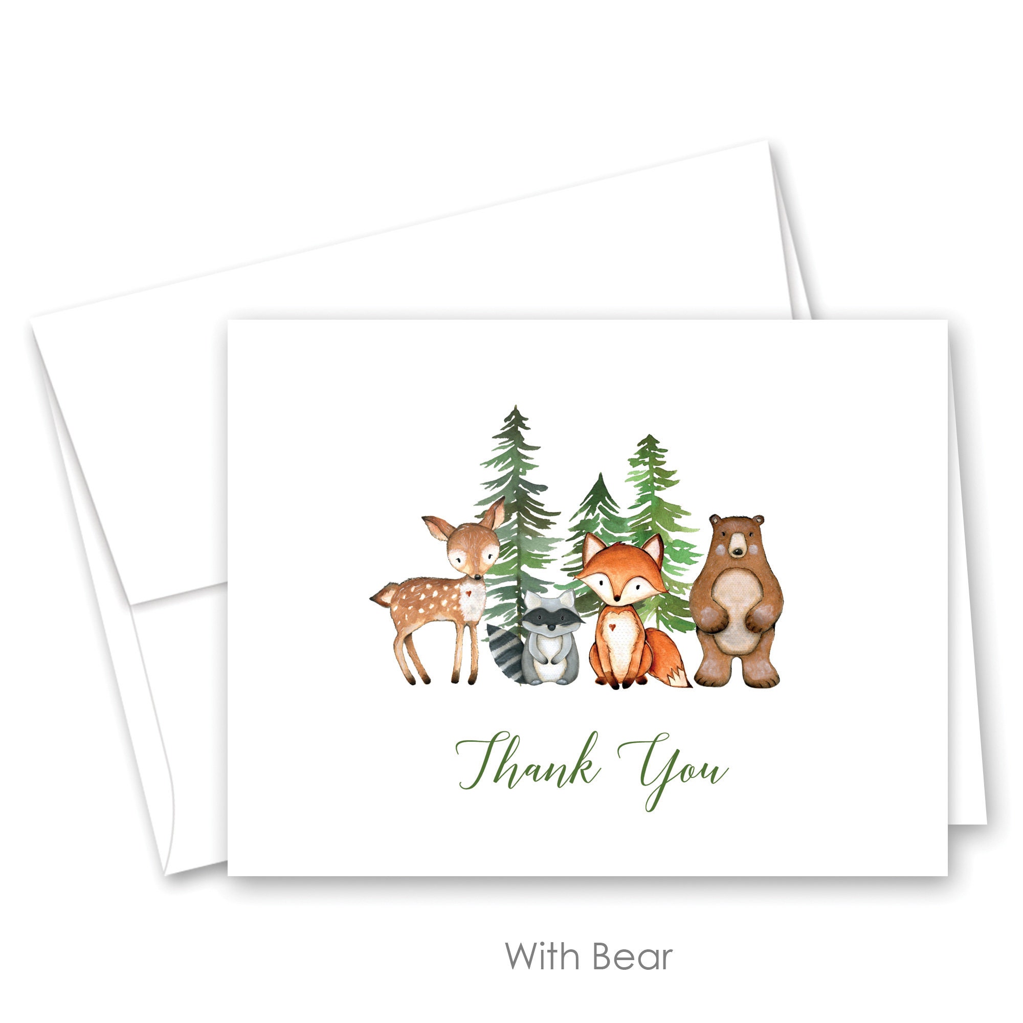 Woodland Animals Thank You Cards Floral and Greenery Baby - Etsy