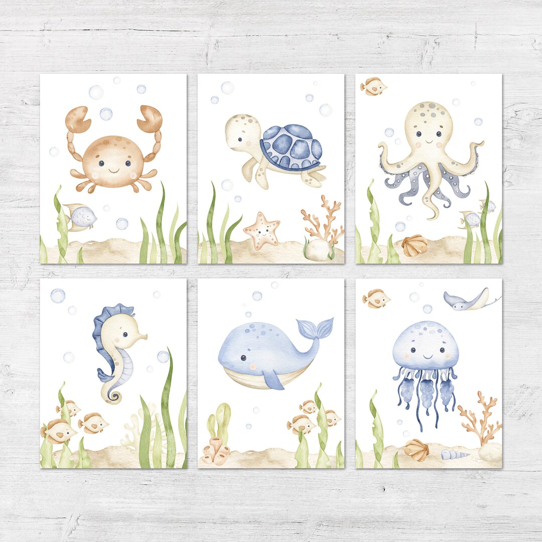 Adorable Sea Creatures Folded Note Cards - Set of 12 With Envelopes (2 ...