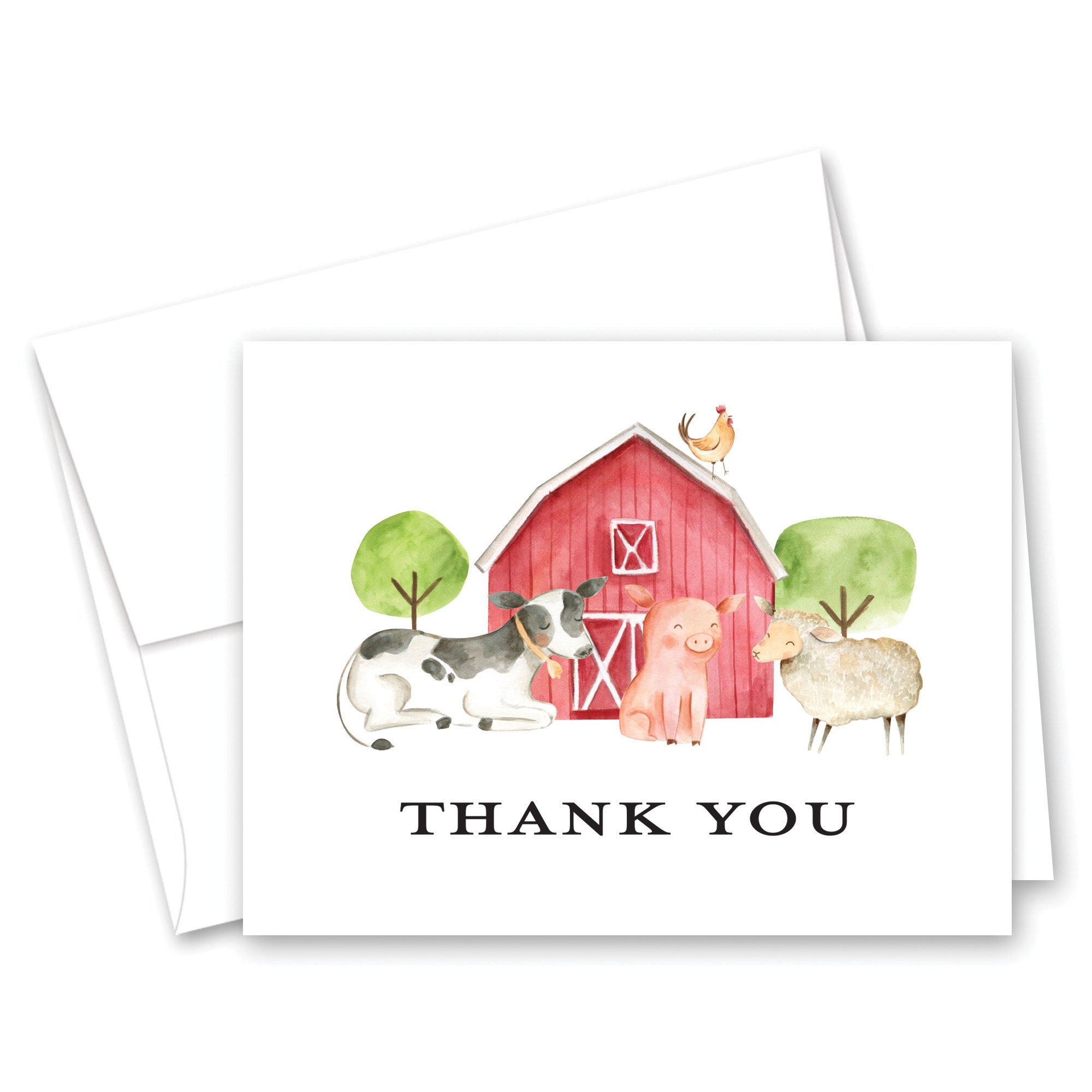 Farm Animals Thank You Note Cards Set of 12 With Envelopes - Etsy