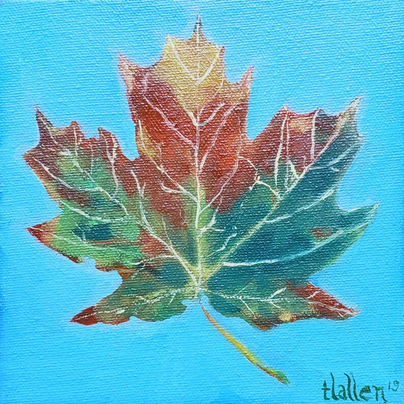 Fall Maple Leaf Original Oil on Canvas Painting 6 X 6 Tomisha Lovely ...