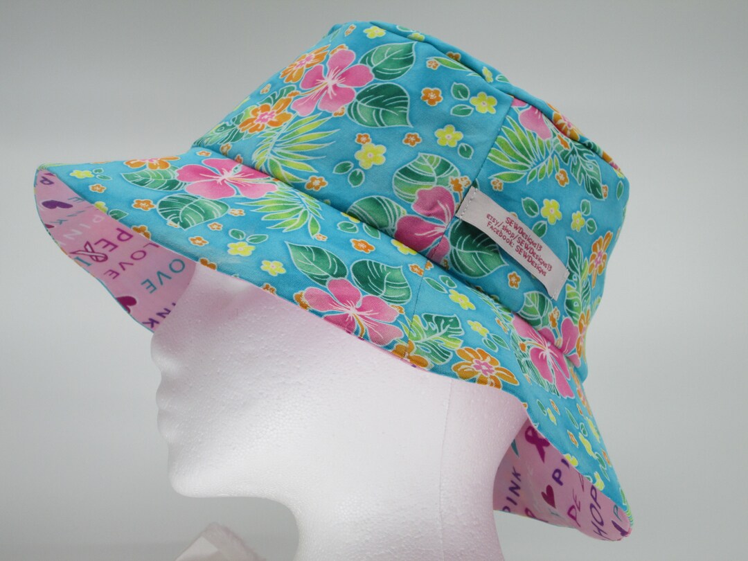 Bucket Hat 23" Large Floral Print Hat, Breast Cancer Awareness ...