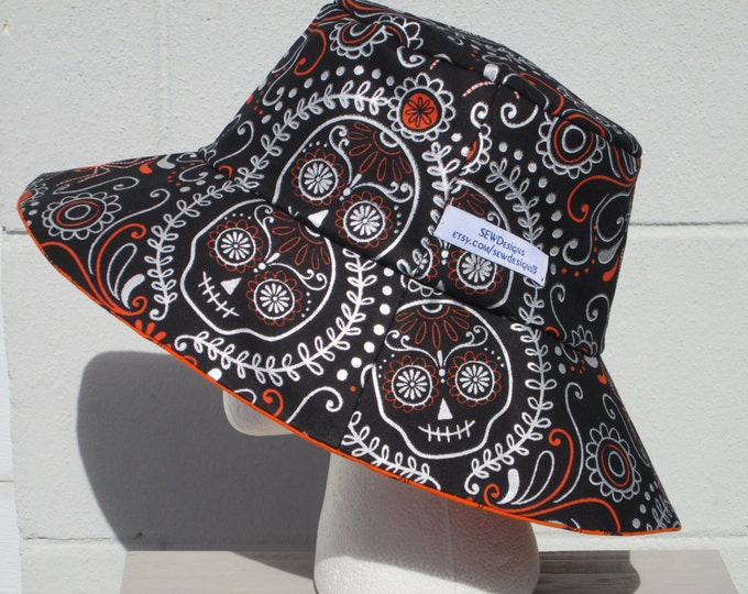 Bucket Hat 24 Xlarge Silver Sugar Skulls, Orange Spiders, With Black ...