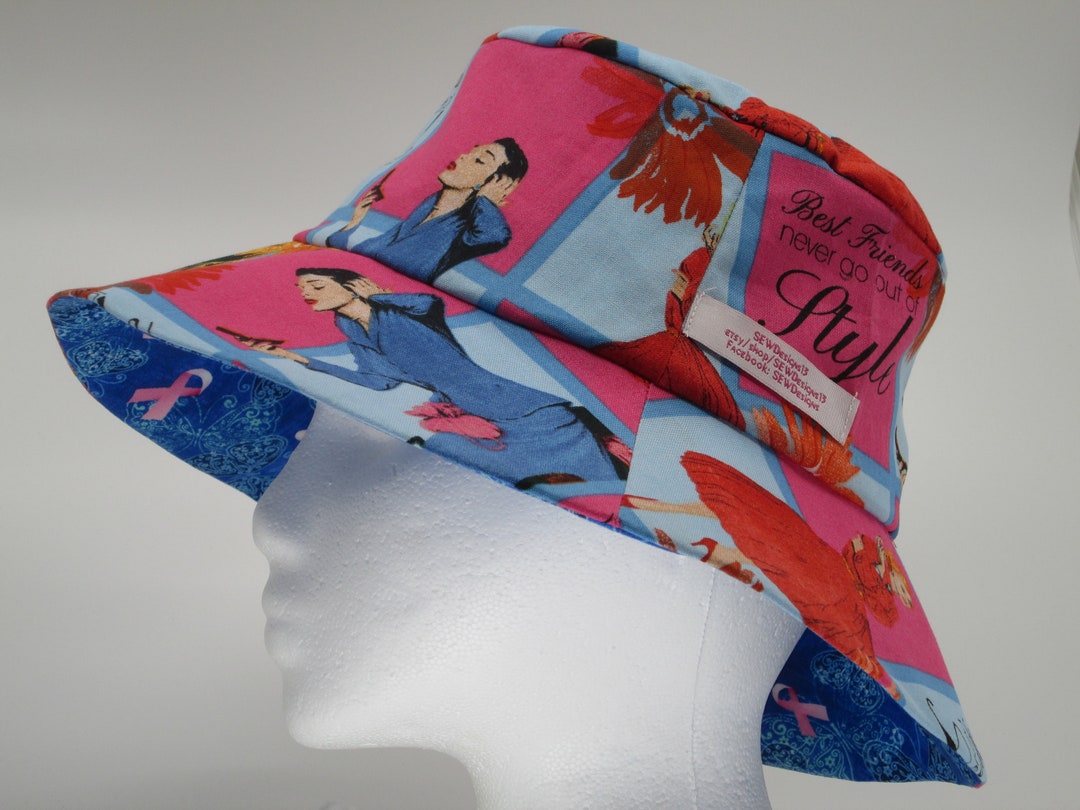Bucket Hat 22" Medium Hat, Breast Cancer Awareness Hat, Retro Bucket ...