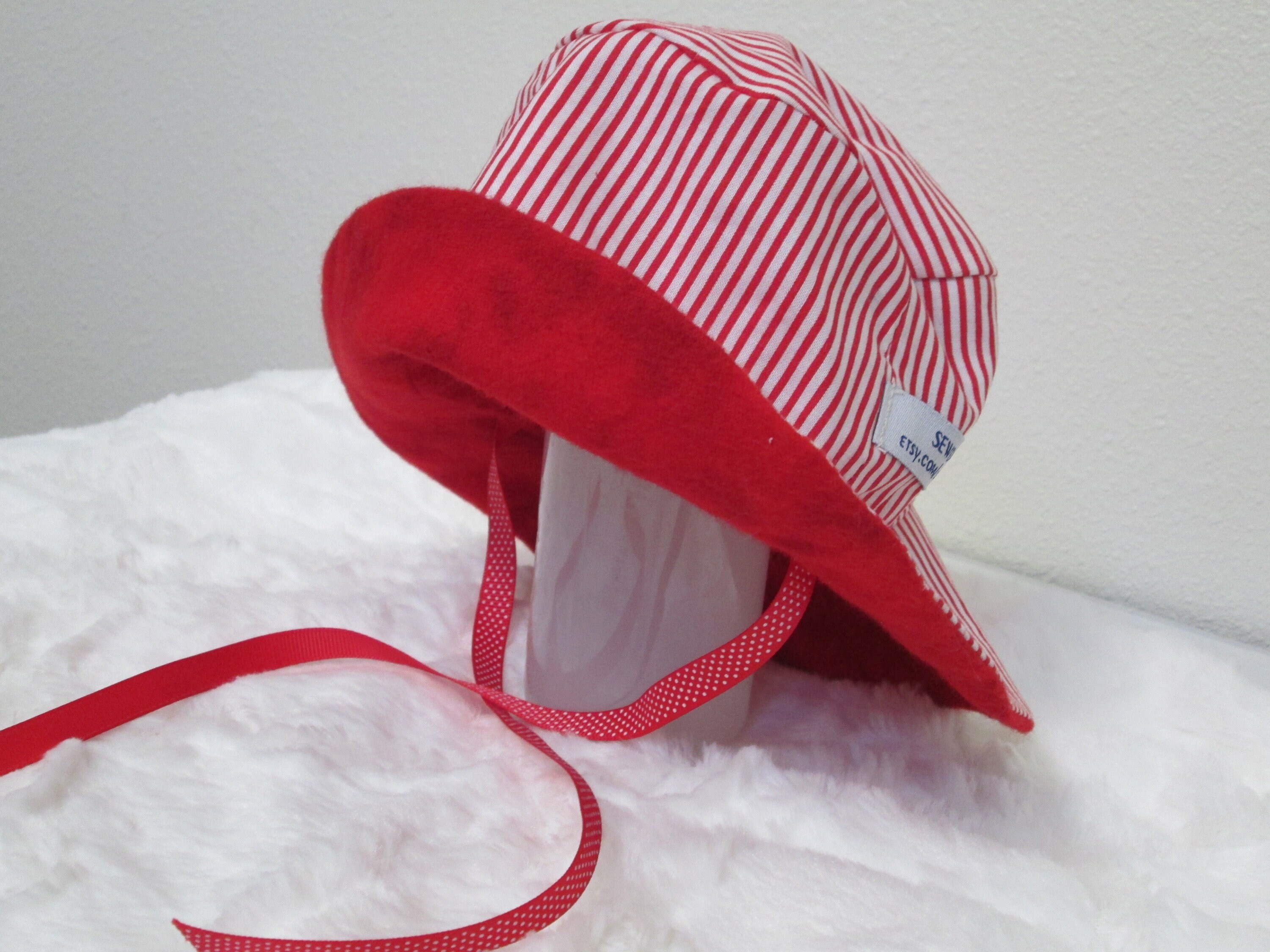Baby Bucket Hat red and white stripe with red flannel | Etsy