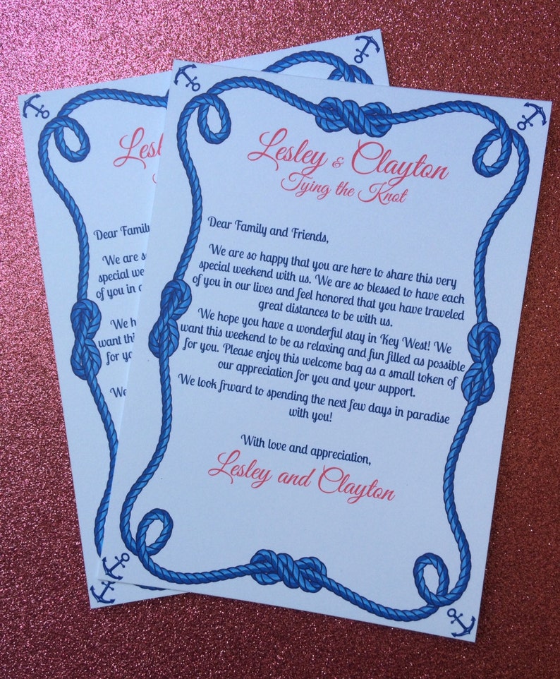 Nautical Wedding Welcome Letter, Destination Wedding Welcome Letter ...