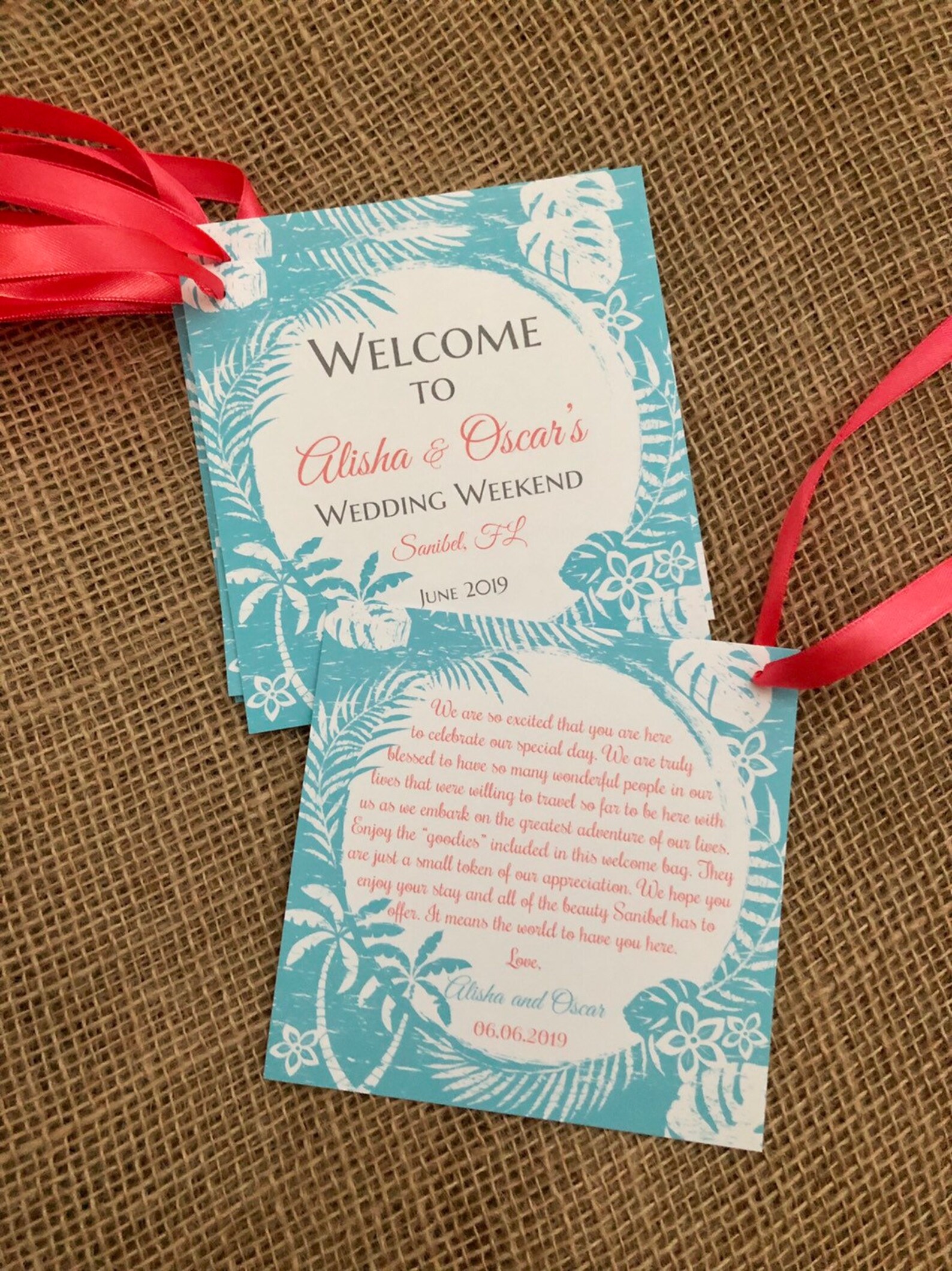 Customized Beach Wedding Welcome Bag Tags, Tropical Design - Etsy