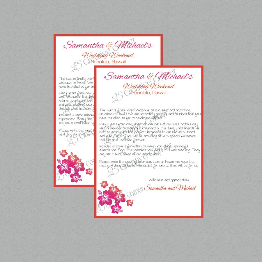 Beach Wedding Welcome Letter, Hibiscus Design (digital File) - Etsy