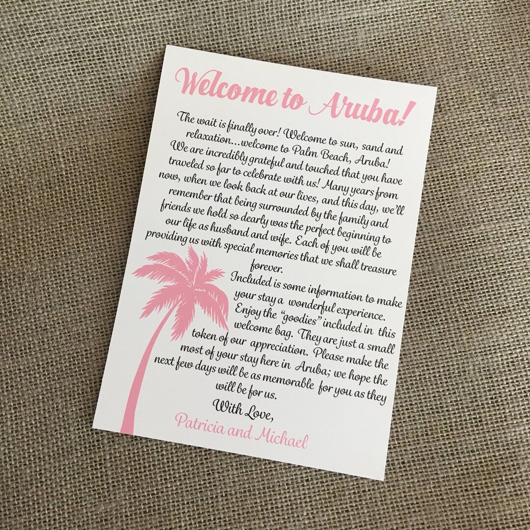 Beach Wedding Welcome Letter, 5" X 7" Welcome Letter, Destination ...