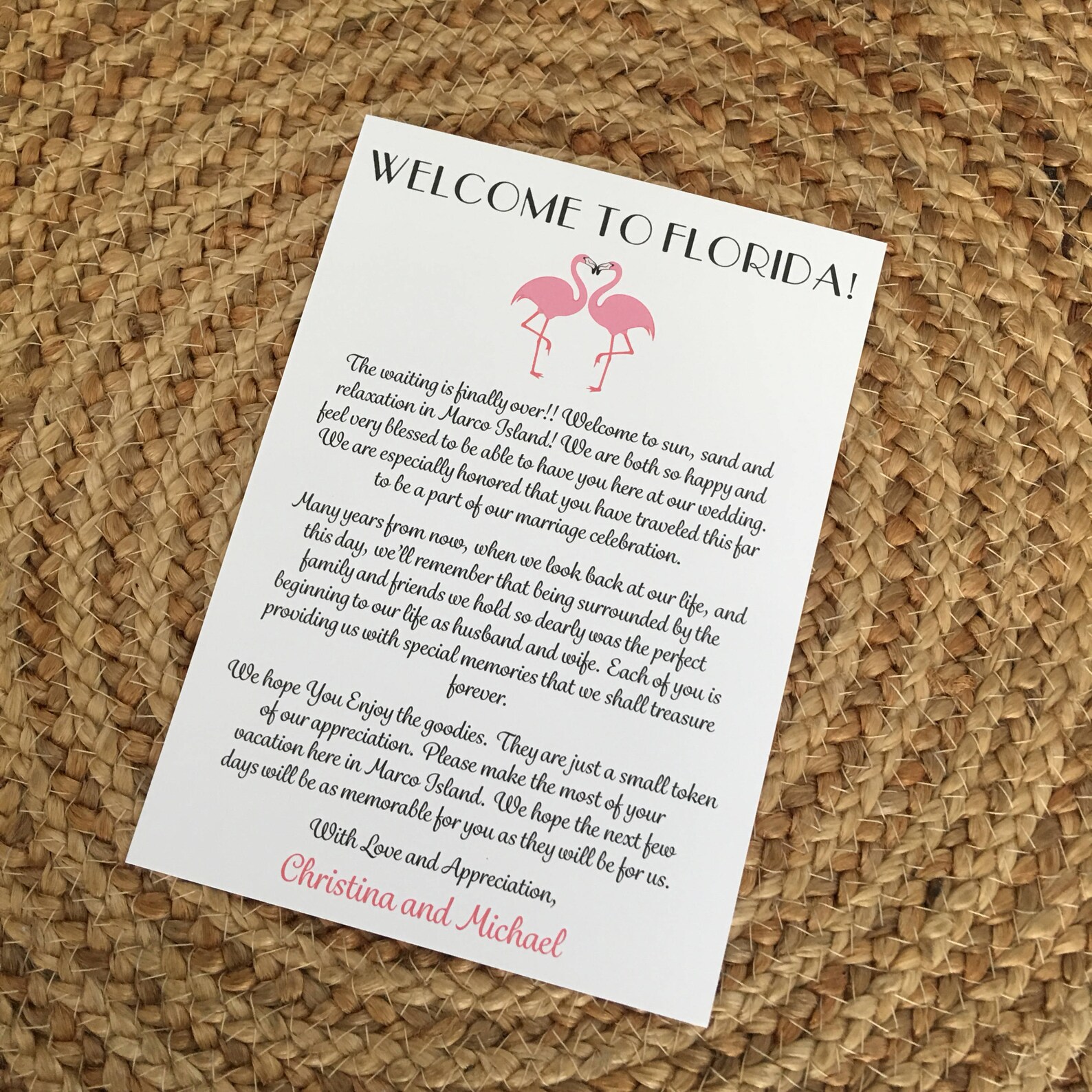 Destination Wedding Welcome Letter Flamingo Welcome Letter - Etsy