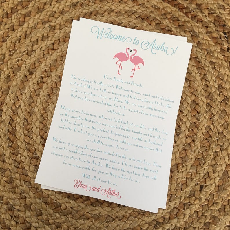 Destination Wedding Welcome Letter Flamingo Welcome Letter | Etsy