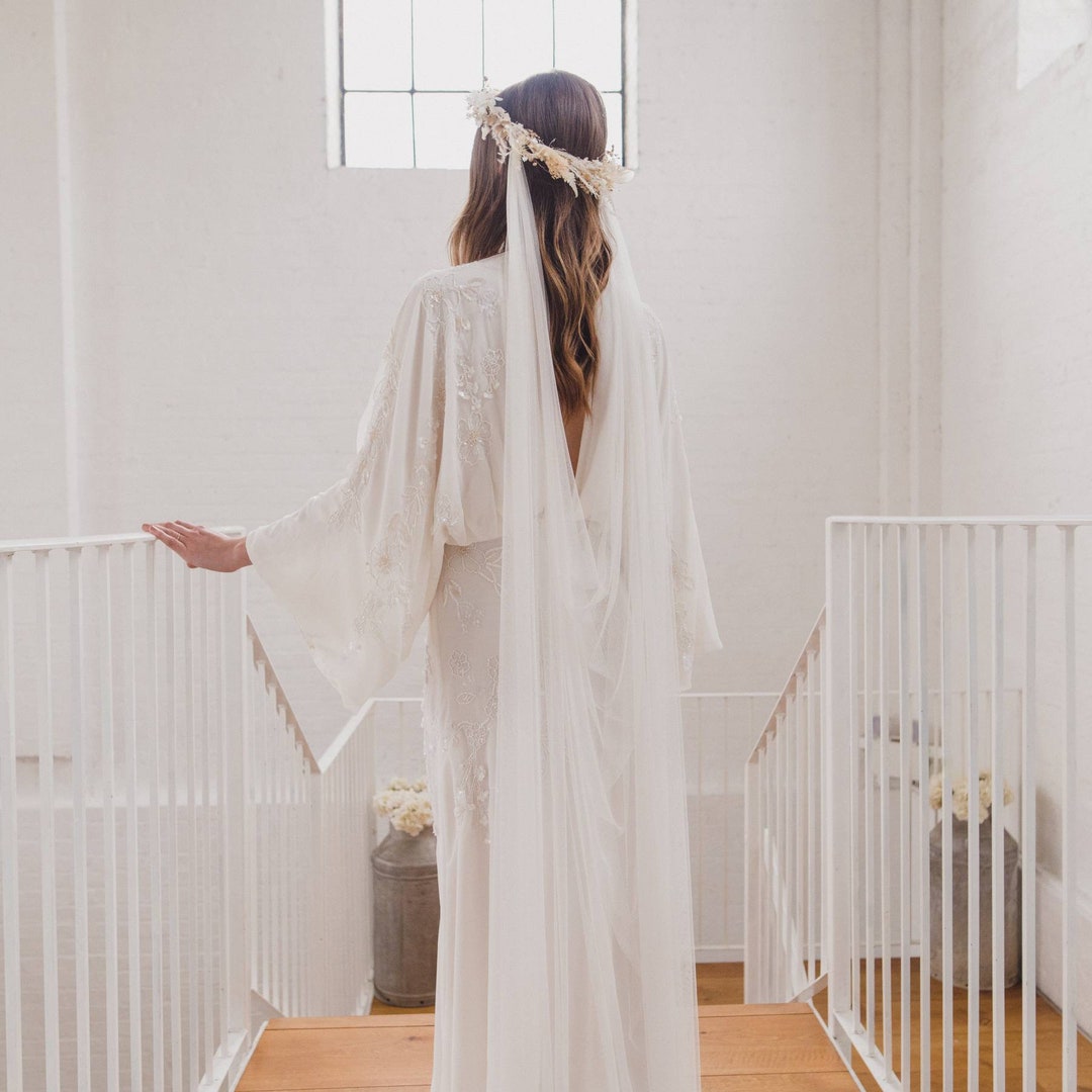 Pure Silk Tulle Draped Wedding Veil, Boho Drape Veil, Soft French Silk ...