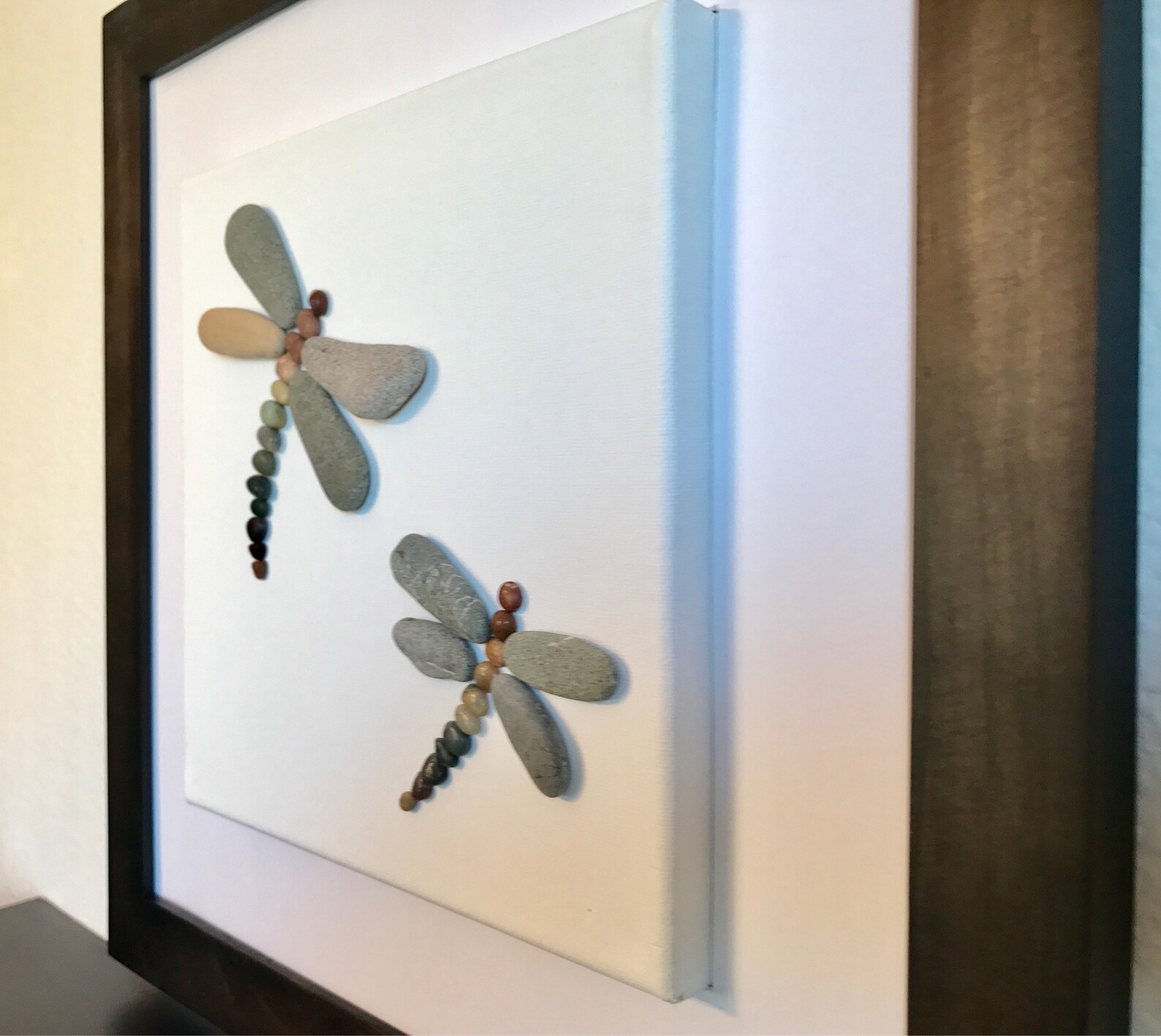 Dragon Flies-natural Beach Stones/ Pebble Art/ Canvas Art/ Collage ...