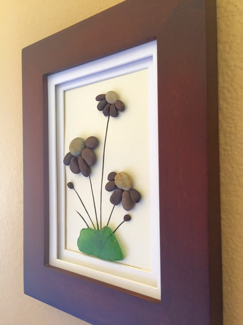 Pebble Art Sea Glass Art Beach Home Decor Wall Art Decor Flowers Wall Hanging Framed Art