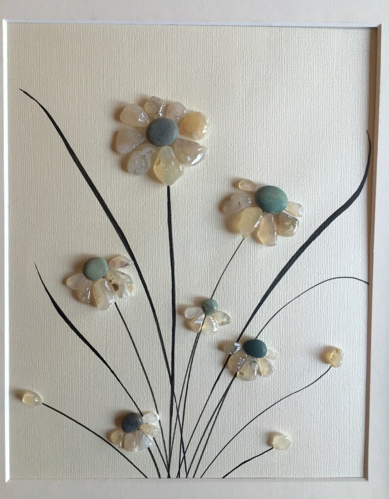 Pebble Art, Home Decor, Beach Home Decor, Flower Art, Framed Art - Etsy