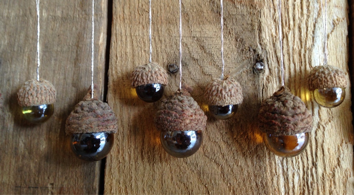 Acorn Ornaments/ Amber and Saffron Yellow Glass Marbel Acorn Ornaments ...