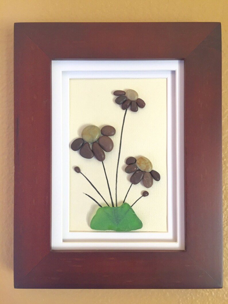 Pebble Art Sea Glass Art Beach Home Decor Wall Art Decor Flowers Wall Hanging Framed Art