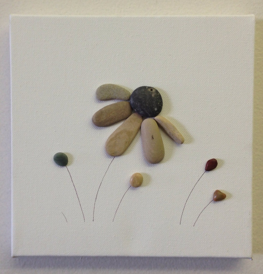 Beach Stone Artwork/ Pebble Art/ Canvas Art/ Collage-black-eyed Susan ...