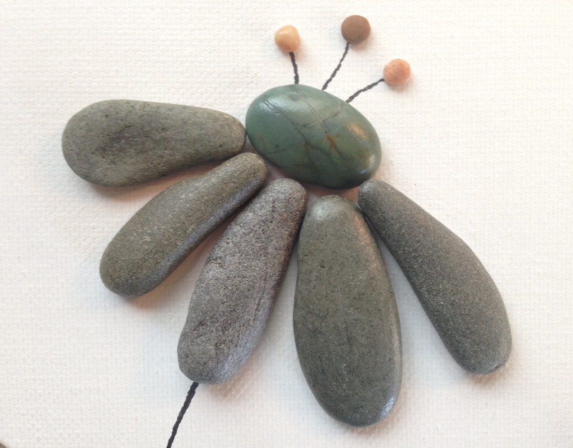 Pebble Art/ Flowers/ Canvas Art/ Beach Decor/ Home Decor/ Pen Drawing ...