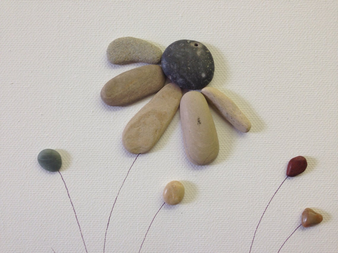 Beach Stone Artwork/ Pebble Art/ Canvas Art/ Collage-black-eyed Susan ...