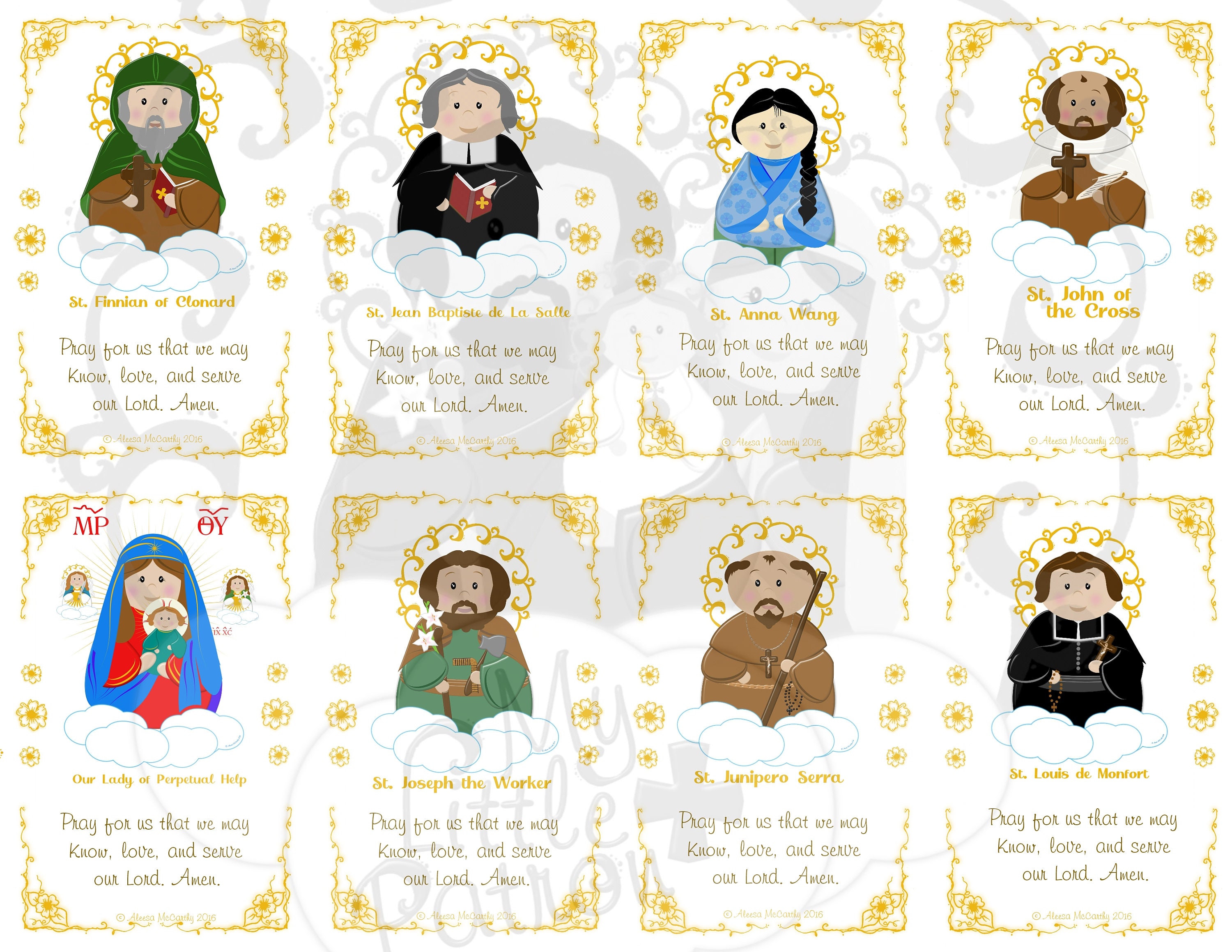 Set 3 Cute Saint Holy Cards Printable PDF - Etsy