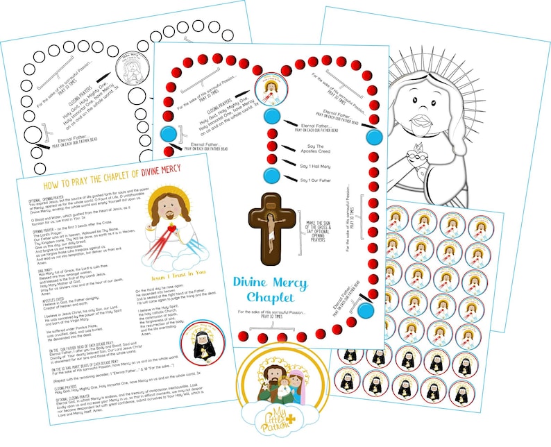 Divine Mercy Chaplet and Coloring Pages - Etsy