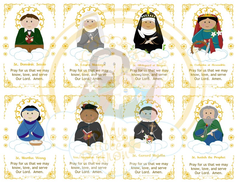 Set 4 Cute Saint Holy Cards Printable PDF - Etsy