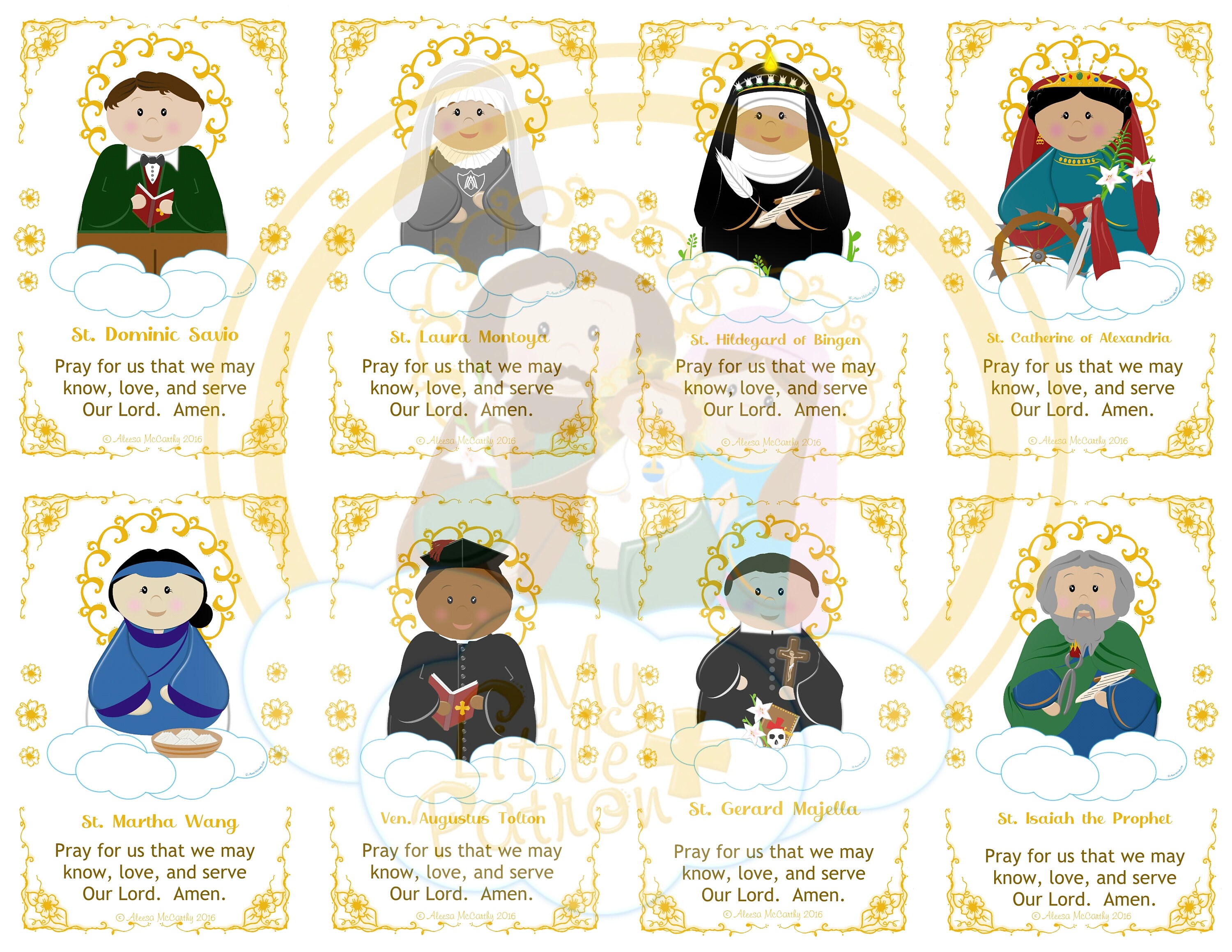 Set 4 Cute Saint Holy Cards Printable PDF - Etsy