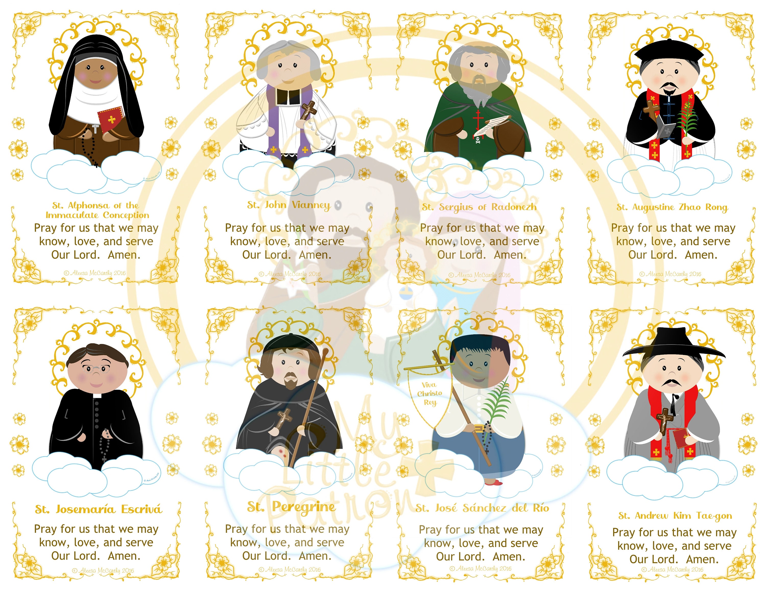 Set 4 Cute Saint Holy Cards Printable PDF - Etsy