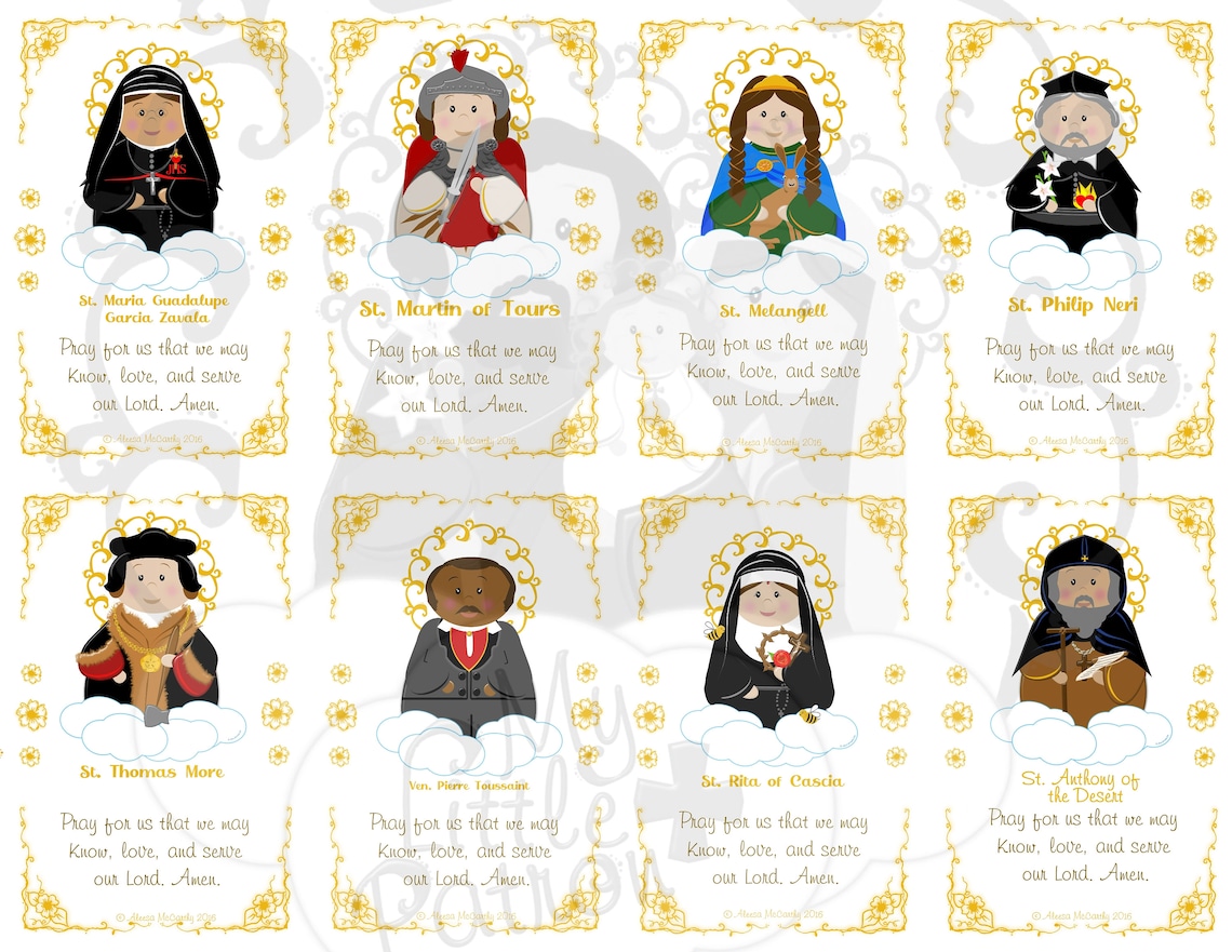 Set 3 Cute Saint Holy Cards Printable PDF - Etsy