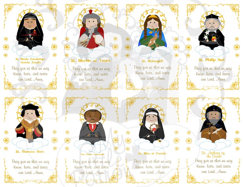 Set 3 Cute Saint Holy Cards Printable PDF - Etsy
