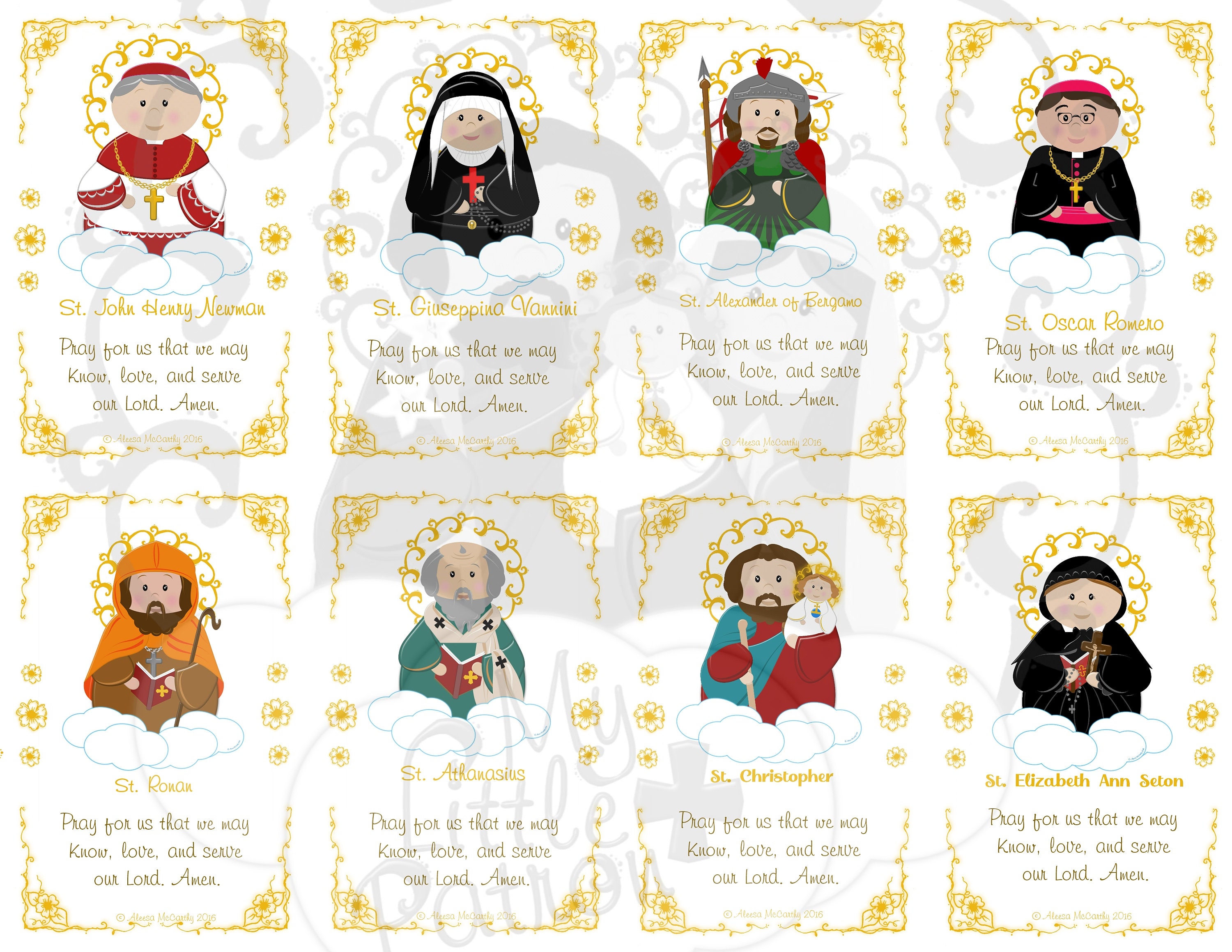 Set 3 Cute Saint Holy Cards Printable PDF - Etsy