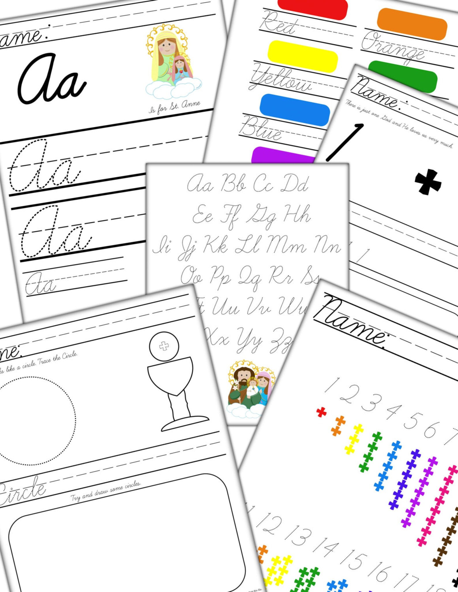 Catholic Preschool Printables Cursive - Etsy