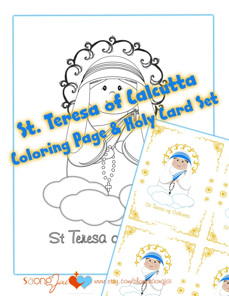 St. Teresa of Calcutta Coloring Page and Holy Cards - Etsy