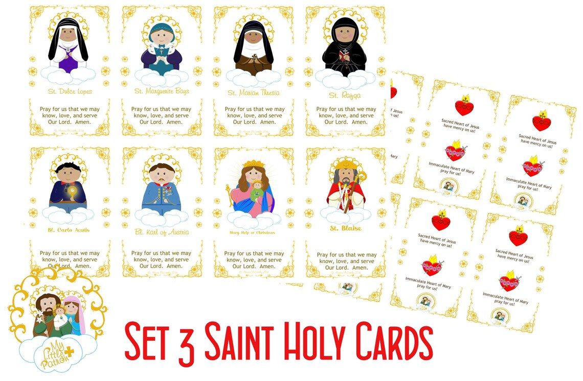 Set 3 Cute Saint Holy Cards Printable PDF - Etsy