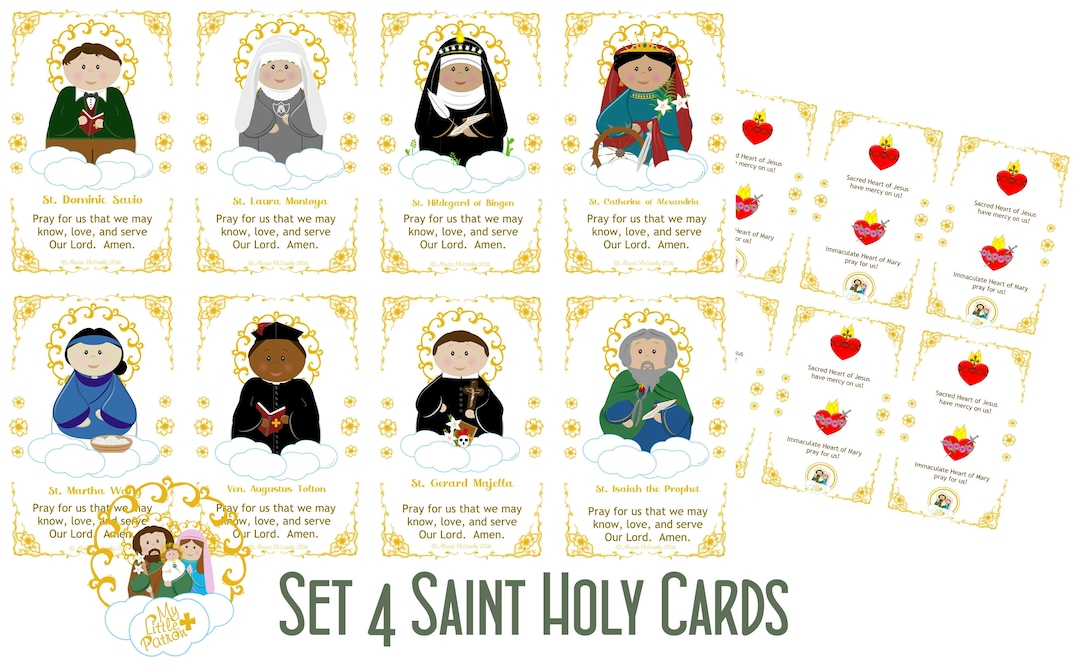 Set 4 Cute Saint Holy Cards Printable PDF - Etsy
