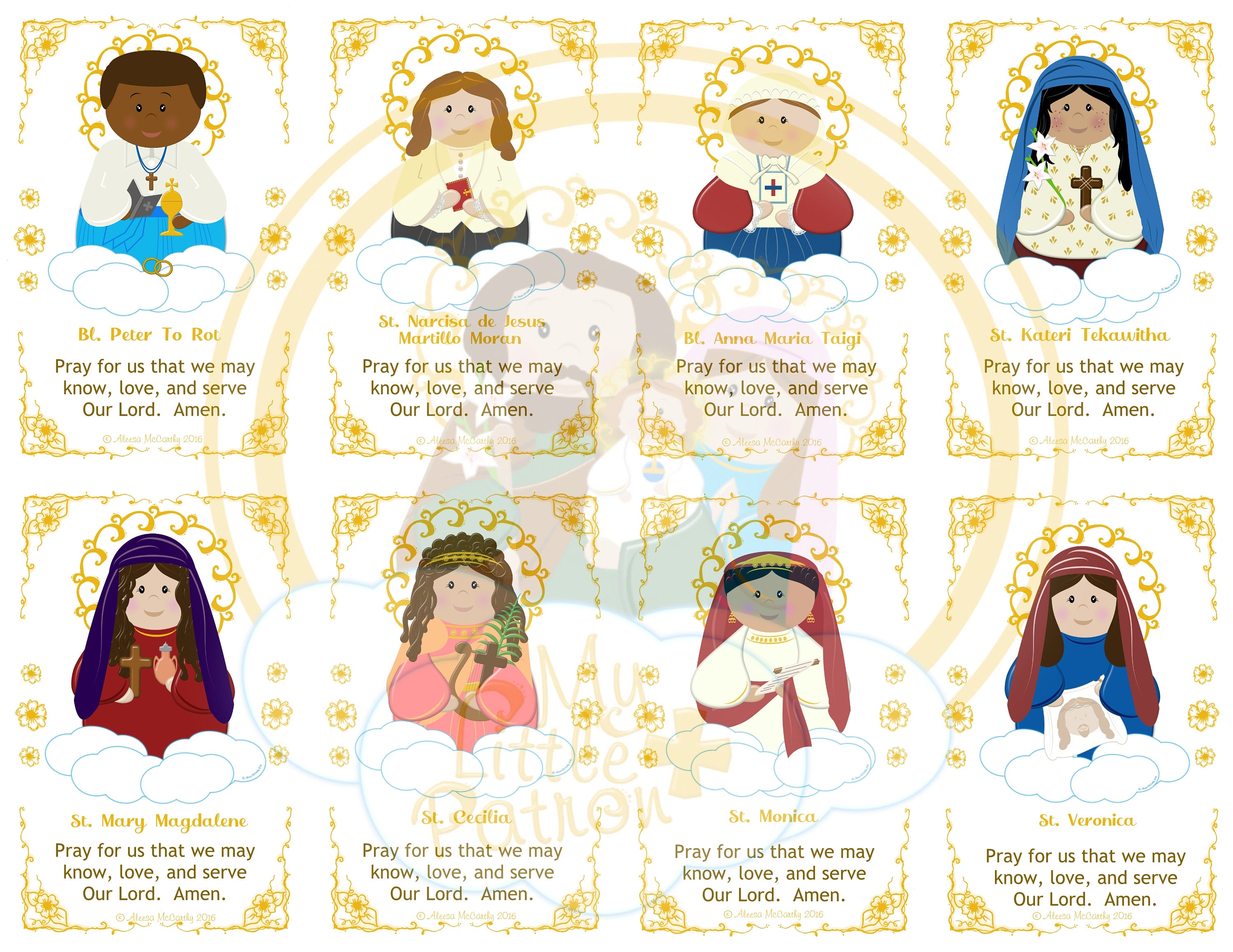 Set 4 Cute Saint Holy Cards Printable PDF - Etsy
