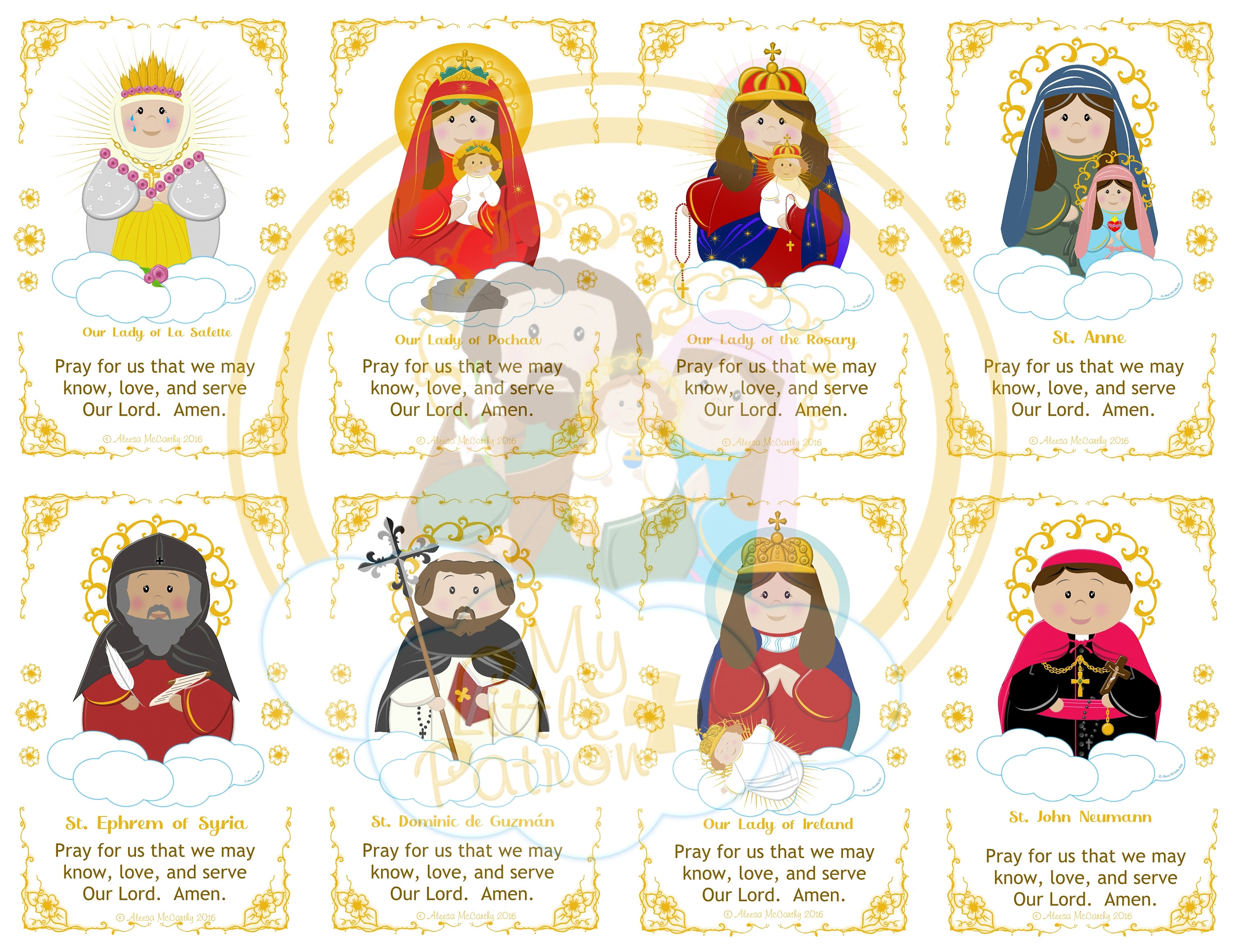 Set 4 Cute Saint Holy Cards Printable PDF - Etsy