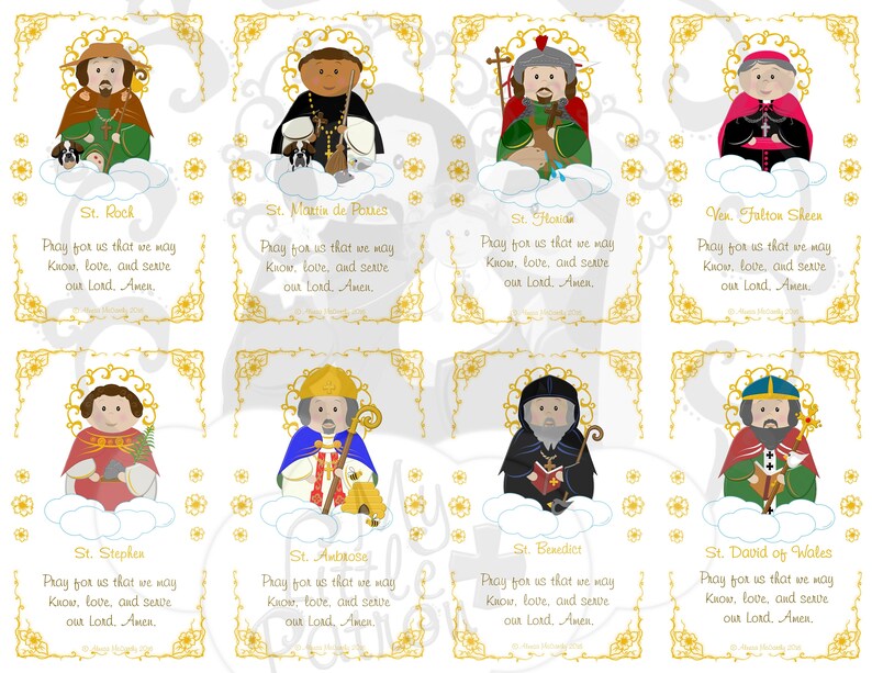 Set 3 Cute Saint Holy Cards Printable PDF - Etsy